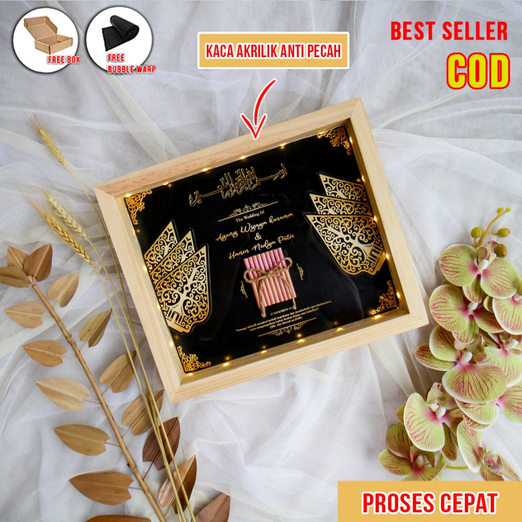 Jual Mahar pernikahan 3D layer JUMBO 30cmx40cm 12R bingkai rustic kado wedding mahar wedding ...