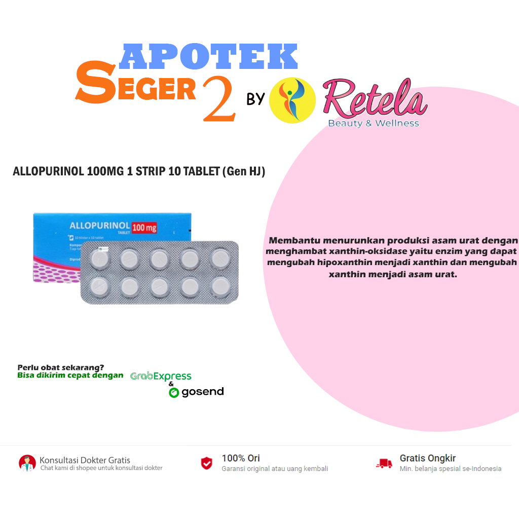Jual ALLOPURINOL 100MG 1 STRIP 10 TABLET (Gen HJ) | Shopee Indonesia