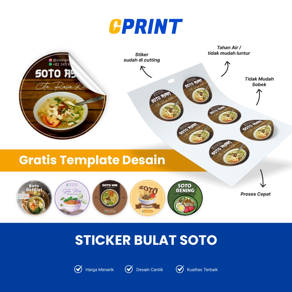 Jual Stiker Vinyl Susu Putih Label Makanan Soto Bulat Anti Air Custom ...
