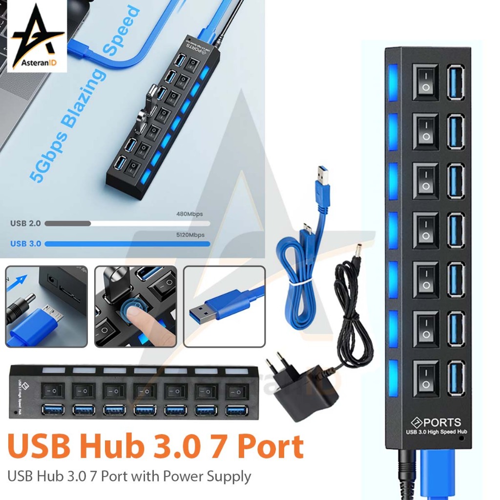 Jual USB Hub 7 Port USB 3.0 High Speed Extender | Shopee Indonesia