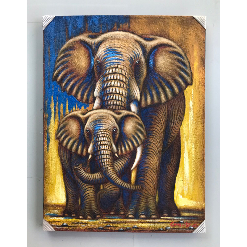 Jual Lukisan Gajah, Lukisan Tekstur/ Cat Timbul, Lukisan Kanvas Hiasan Dinding, Ukuran 60 x 80cm ...