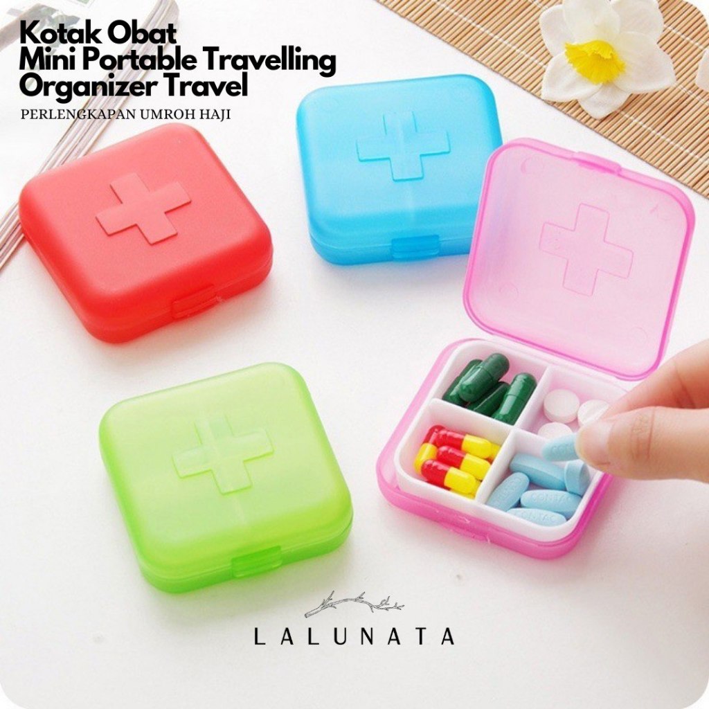 Jual LALUNATA - Kotak Obat Mini Portable 4 Sekat Travelling Organizer ...
