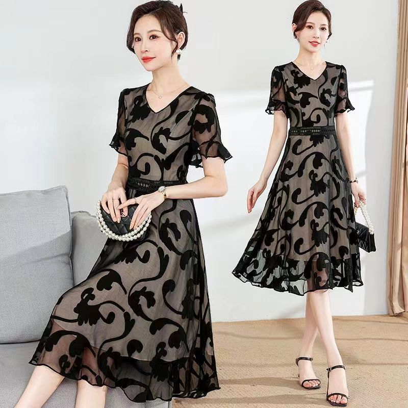 Jual FAN Gaun sifon hitam kelas atas yang modis gaun ukuran plus/dress ...