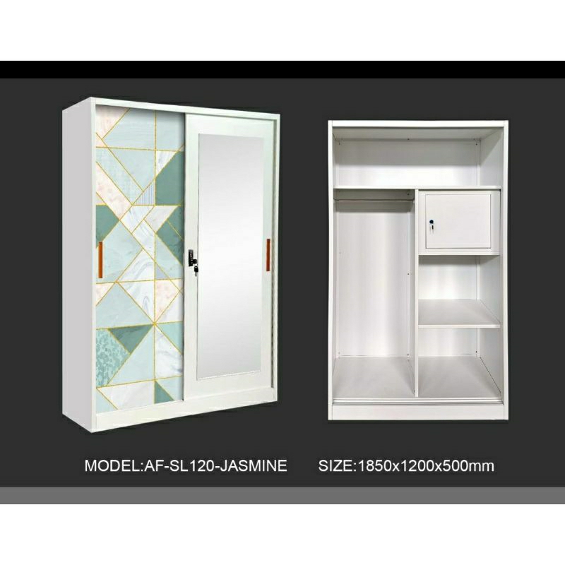 Jual Lemari besi sliding 120cm /lemari pakaian besi/lemari kaca besi | Shopee Indonesia