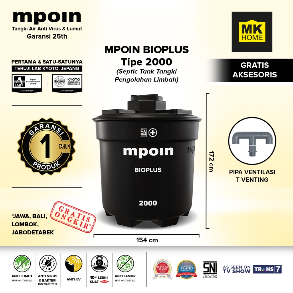 Jual MPOIN B2000 1200L BIOPLUS SERIES SEPTIC TANK/TANGKI SEPTIK ...