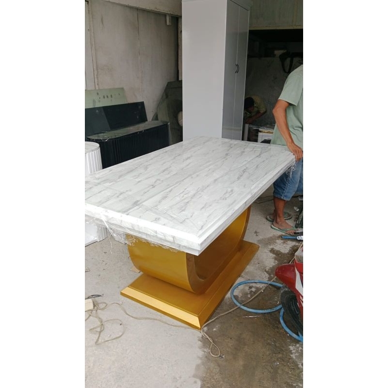 Jual 4 kursi makan ala rosewood meja 150cm top table HPL marmer ...