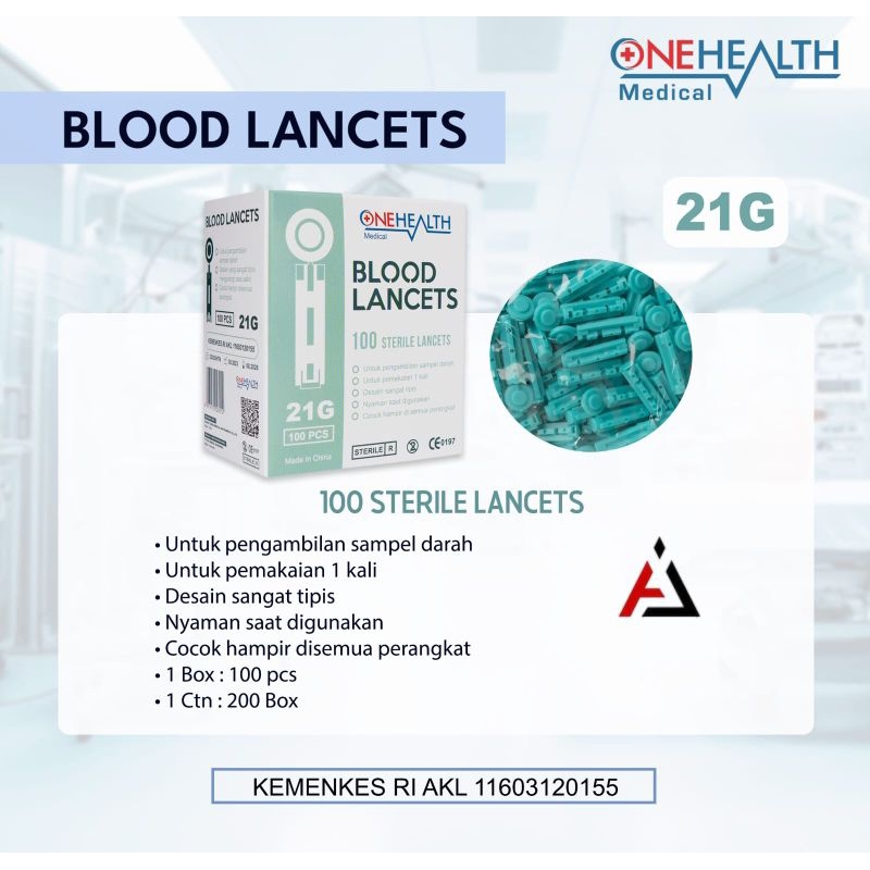 Jual Blood Lancet 21G Onehealth / General Care Per Box isi 100 Pcs ...