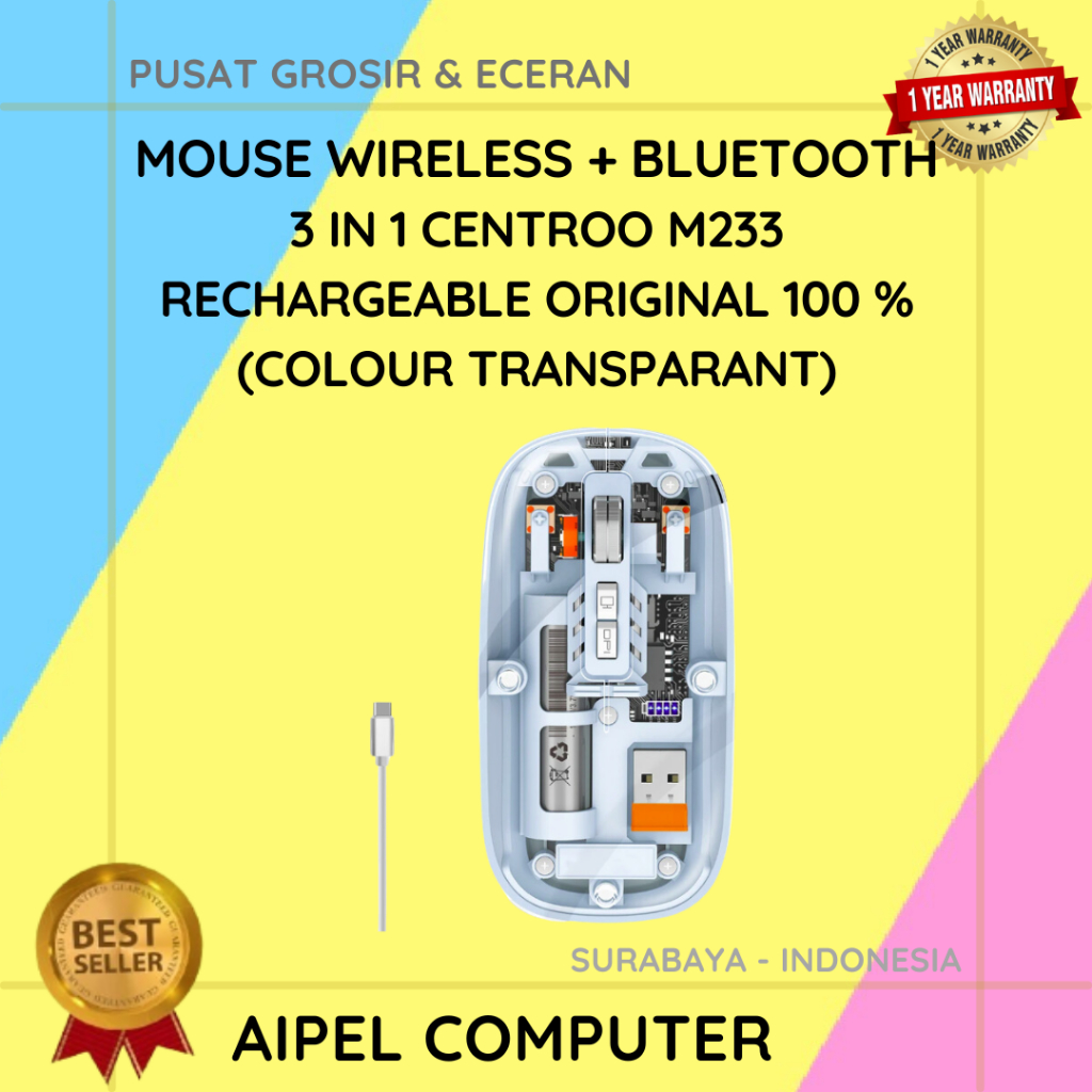 Jual M233 | MOUSE WIRELESS + BLUETOOTH 3 IN 1 CENTROO M233 RECHARGEABLE ORIGINAL 100 % (COLOUR ...