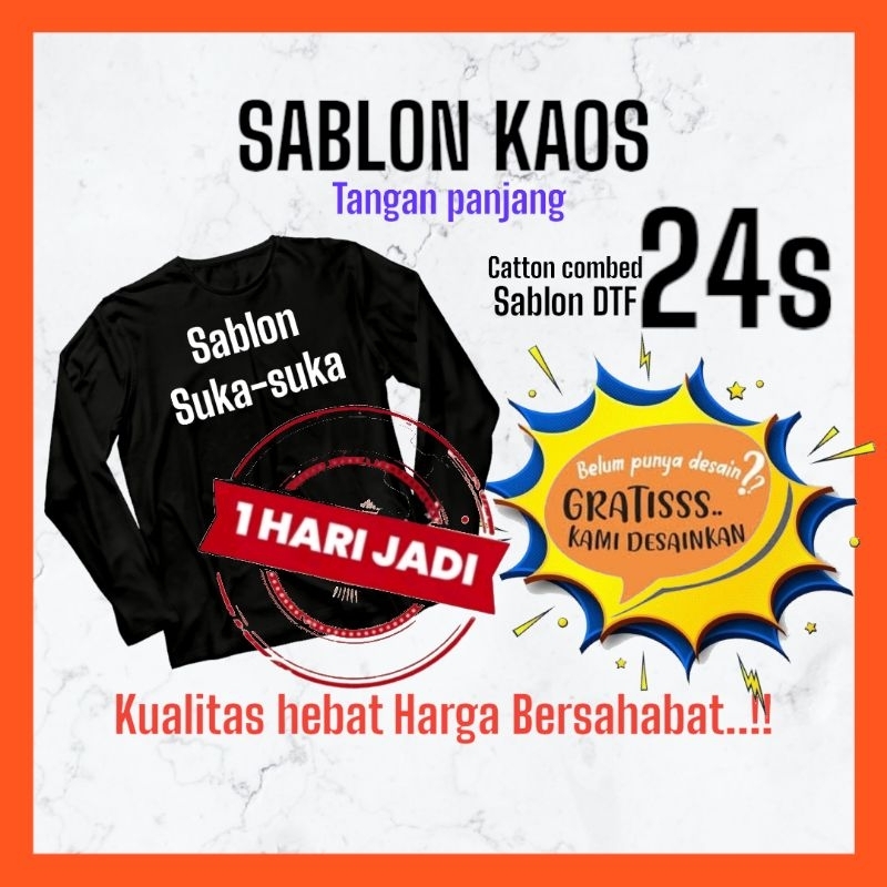 Jual Sablon Kaos Tangan Panjang DTF Cotton Combed24s Satuan Lusinan ...