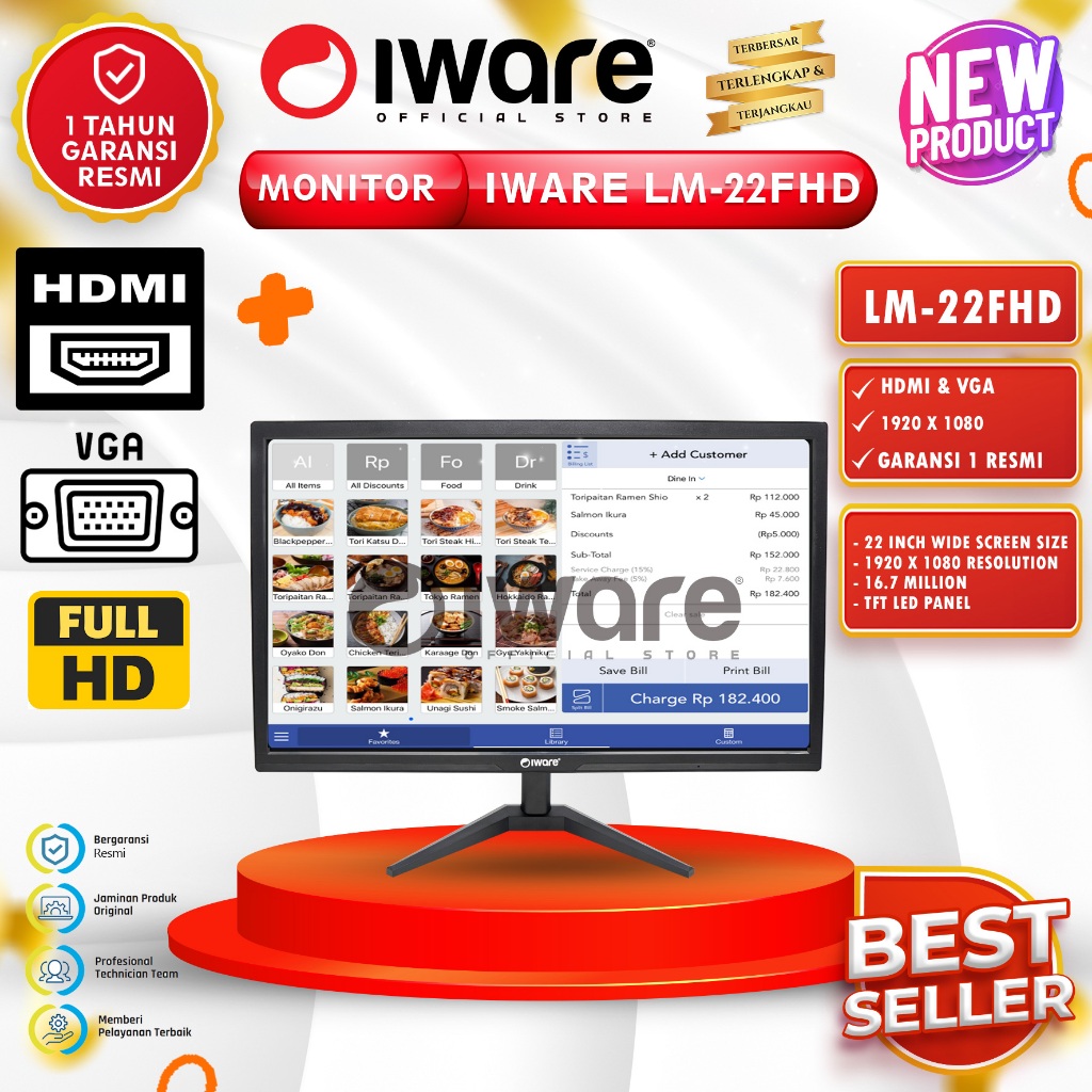 Jual Iware Monitor LED Wide LM-22" HDMI VGA LM22FHD | Shopee Indonesia