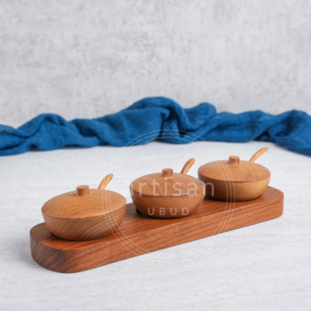 Jual Dharyana - Mangkok Set Tray Kayu Jati/ Mangkok Sambal Kayu Jati ...