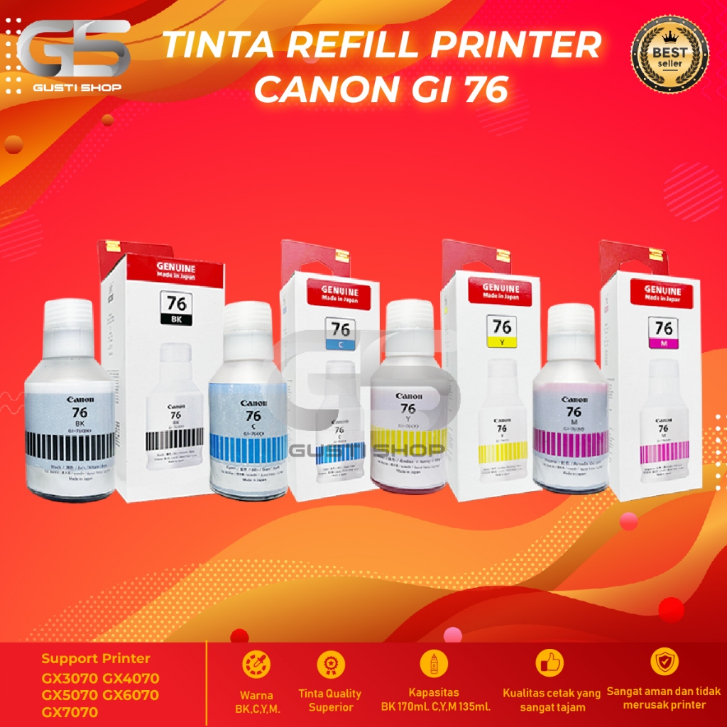 Jual 1 SET 4 PCS Tinta Canon Gi 76 Refill Printer GX6070 GX7070 GX4070 ...