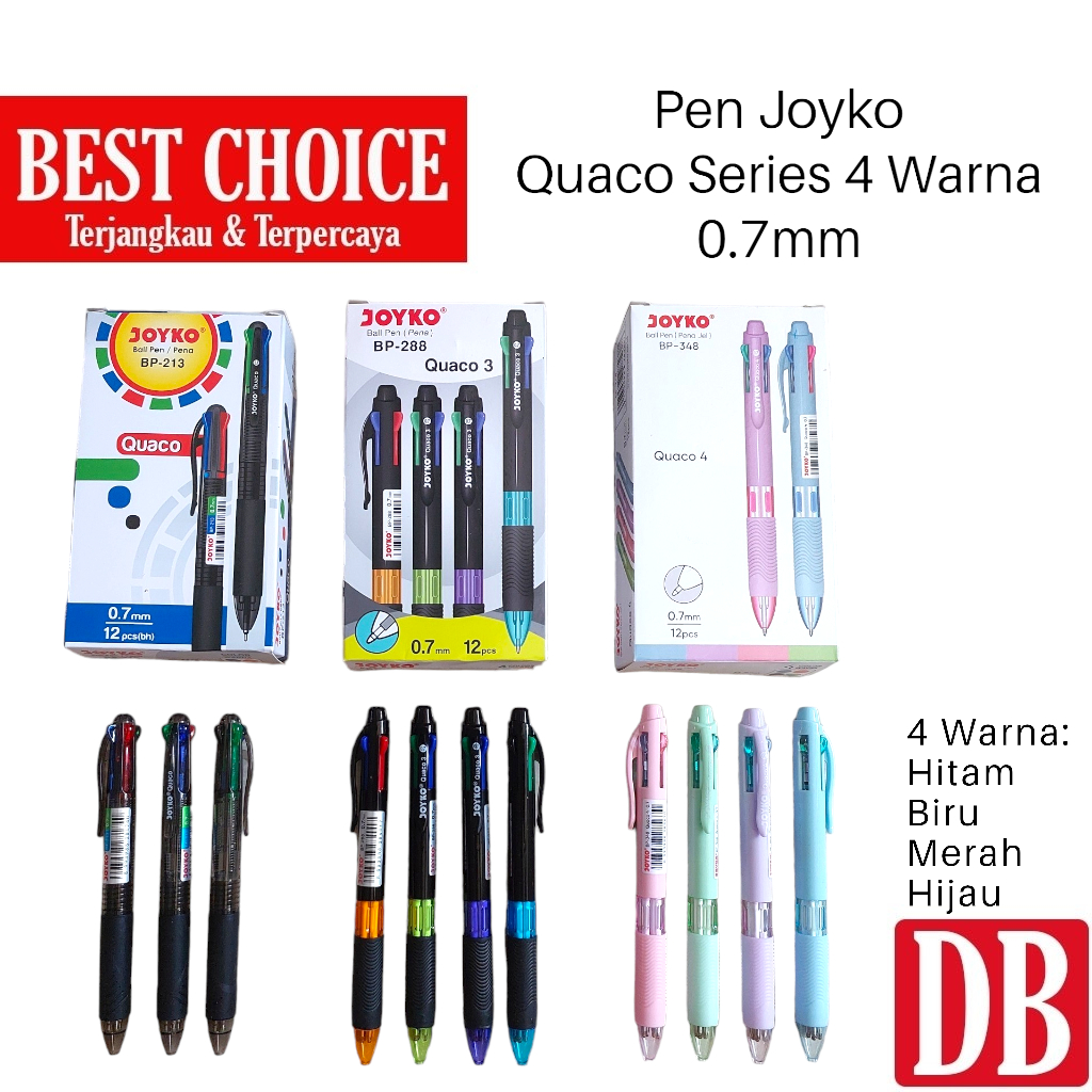 Jual Ballpoint / Gel Pen / Pulpen 4 Warna Joyko Quaco 3 & Quaco 4 0.7mm ...