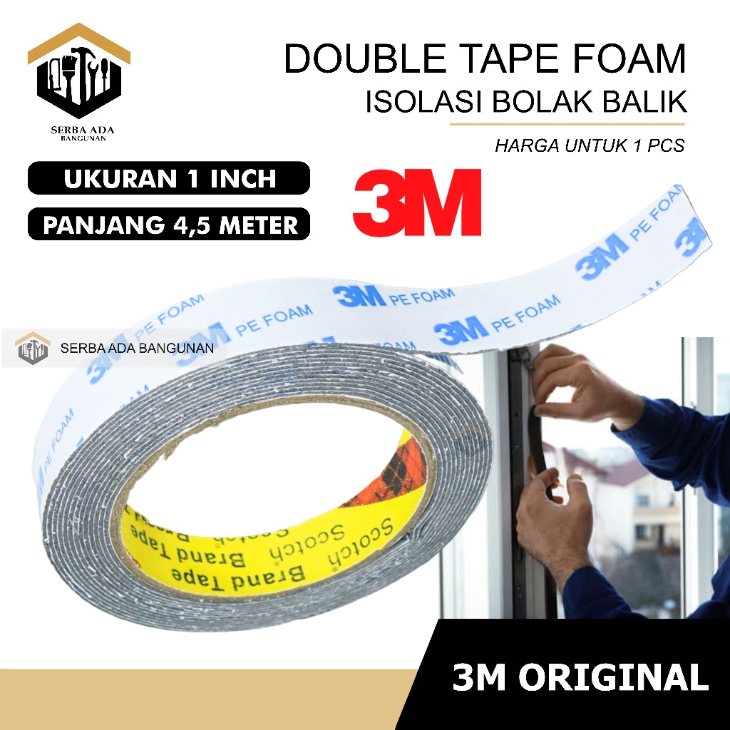 Jual Double Tape 3M Putih PE Foam 1600 T White 20mm X 4Mtr DOBLE TAPE 3M PE FOAM ISOLASI BOLAK ...