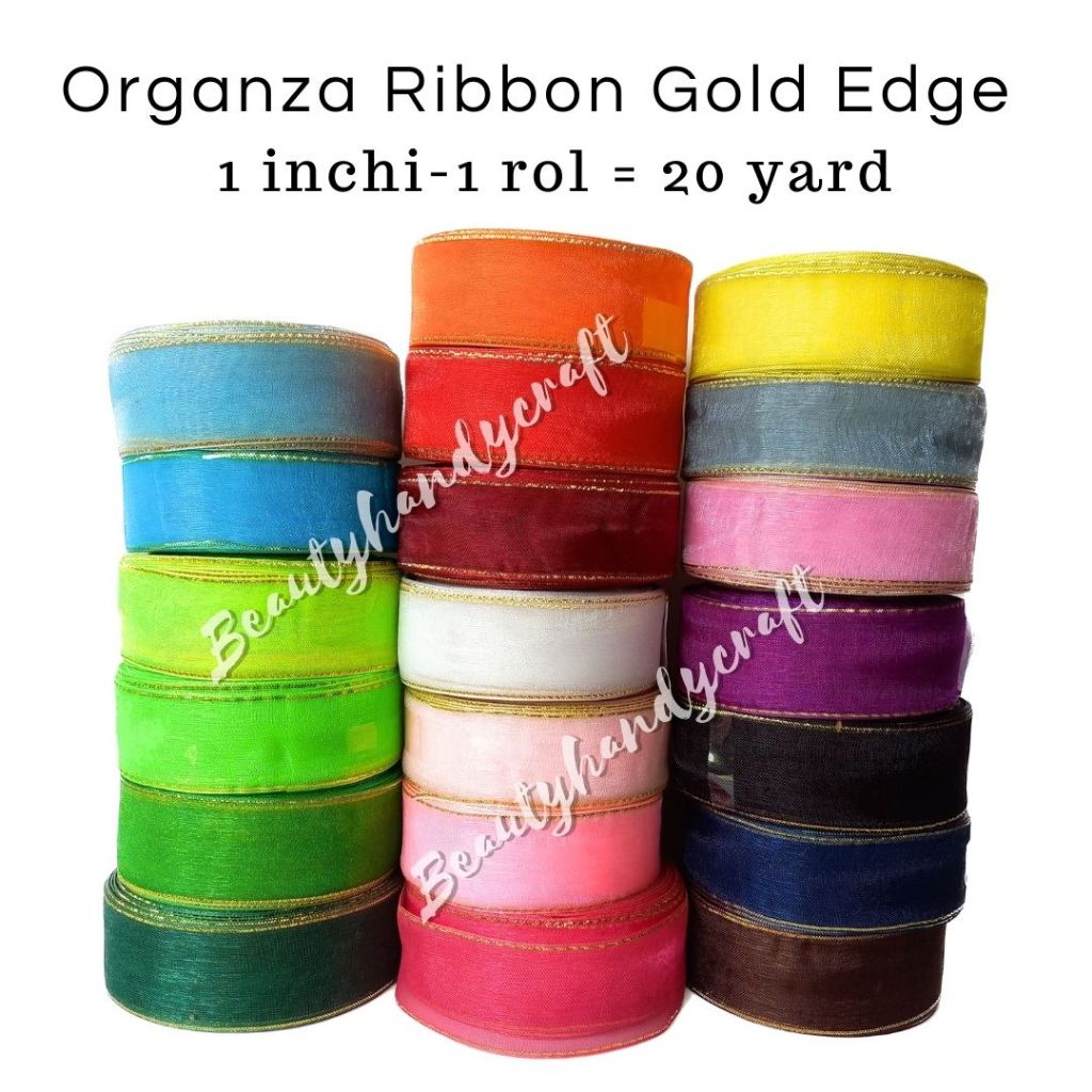 Jual 1 ROL Pita Organdi List emas 1 inchi Pita Hadiah Kado Suvenir dan ...