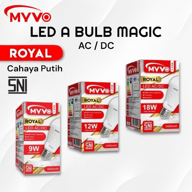 Jual Bohlam Lampu LED A Blup MYVO Royal Magic AC/DC Emergency Genius 9w / 12w / 18w | Shopee ...