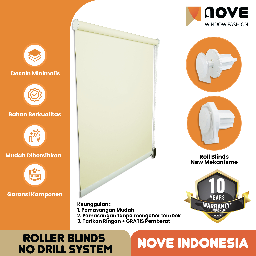 Jual Roller Blinds No Drill System Blackout 100% - Gorden Jendela ...