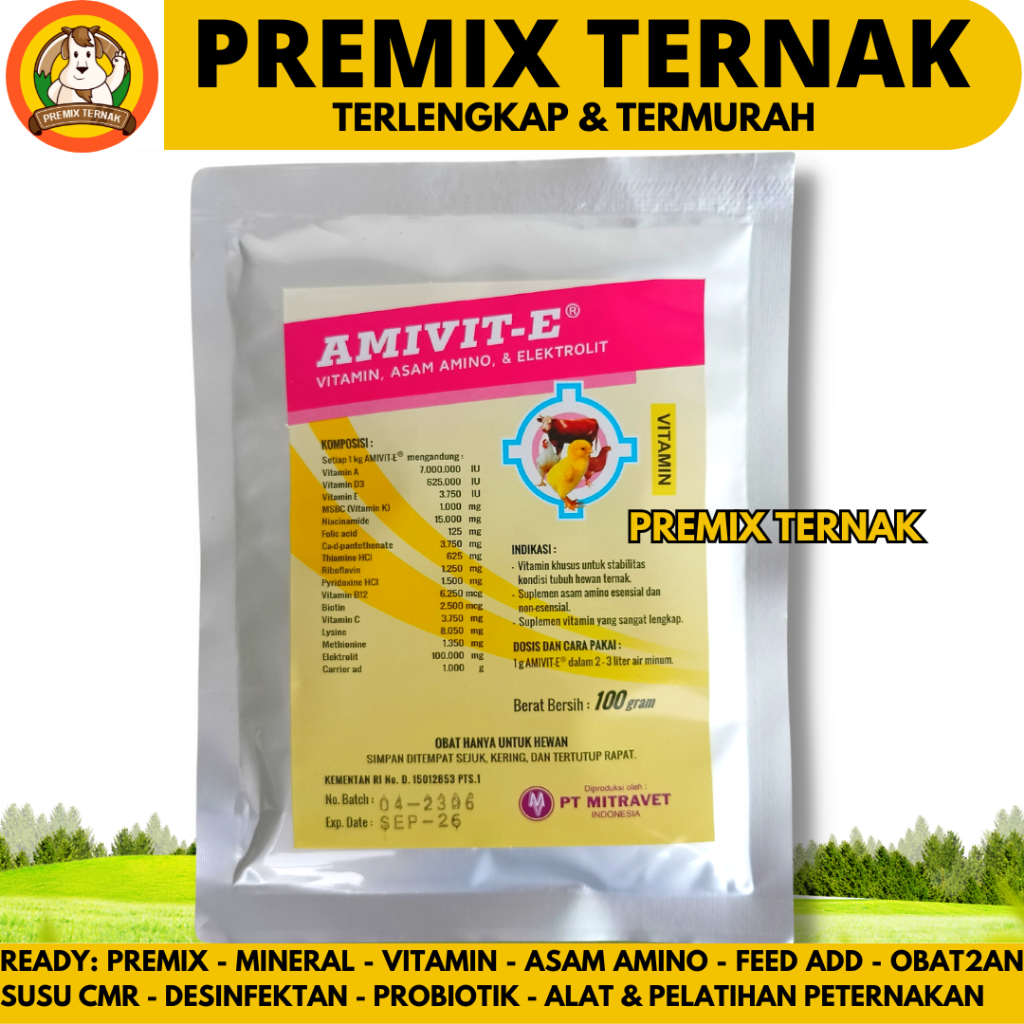 Jual AMIVIT E 100 GRAM - Vitamin Asam Amino & Elektrolit Hewan Ayam ...