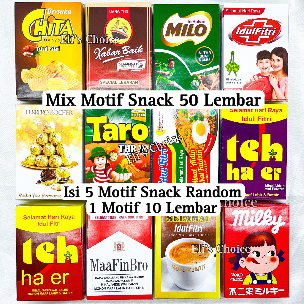 Jual [SNACK] AMPLOP LEBARAN MOTIF SNACK LUCU ISI 50 LEMBAR / ANGPAO ...