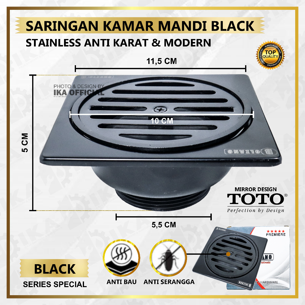 Jual floor drain / saringan got stainless hitam black / FLOOR DRAIN BLACK JUMBO PREMIUM KAMAR ...