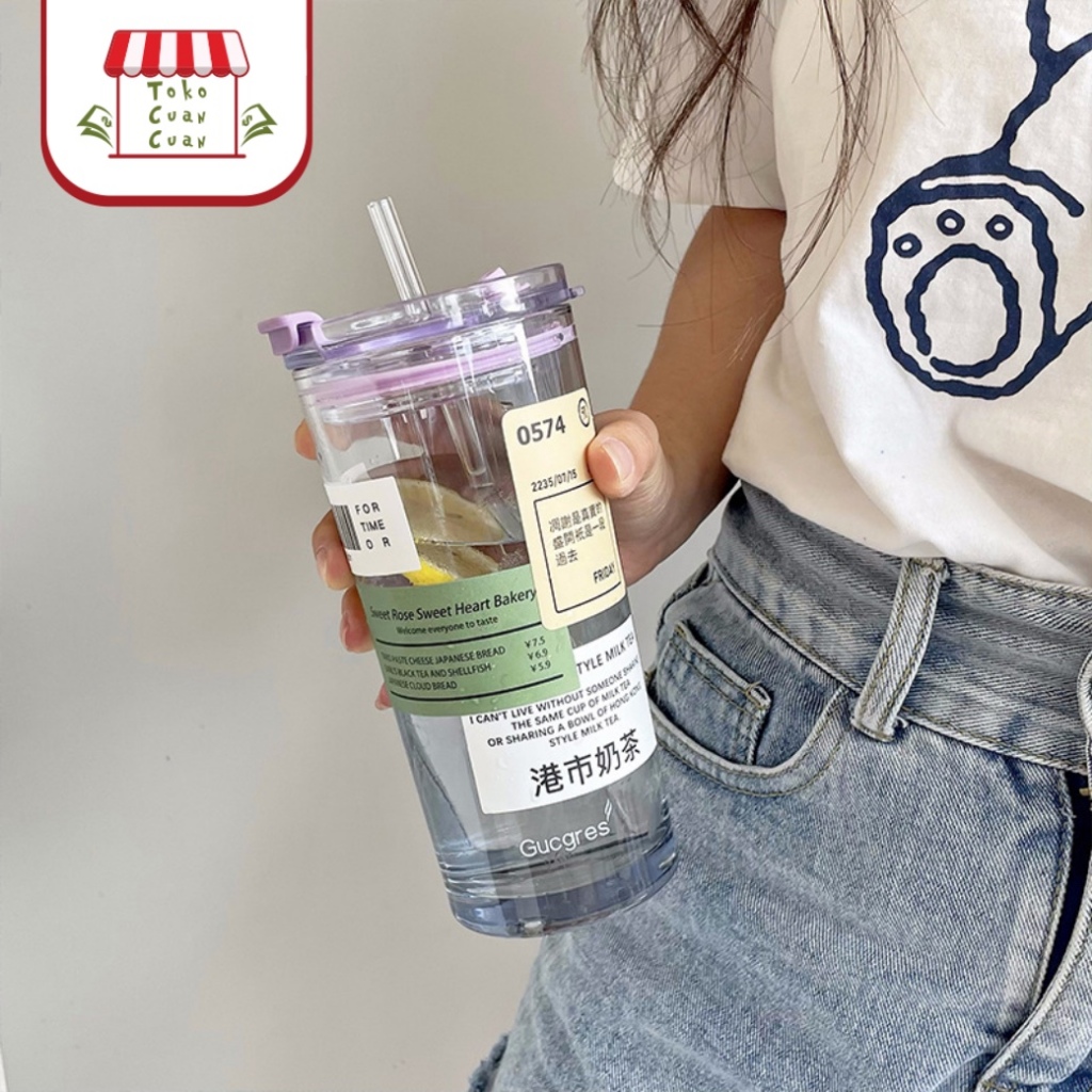 Jual TCC FREE STICKER 2D!! Milk Tea Glass Tumbler Aesthetic Glass 550ml ...