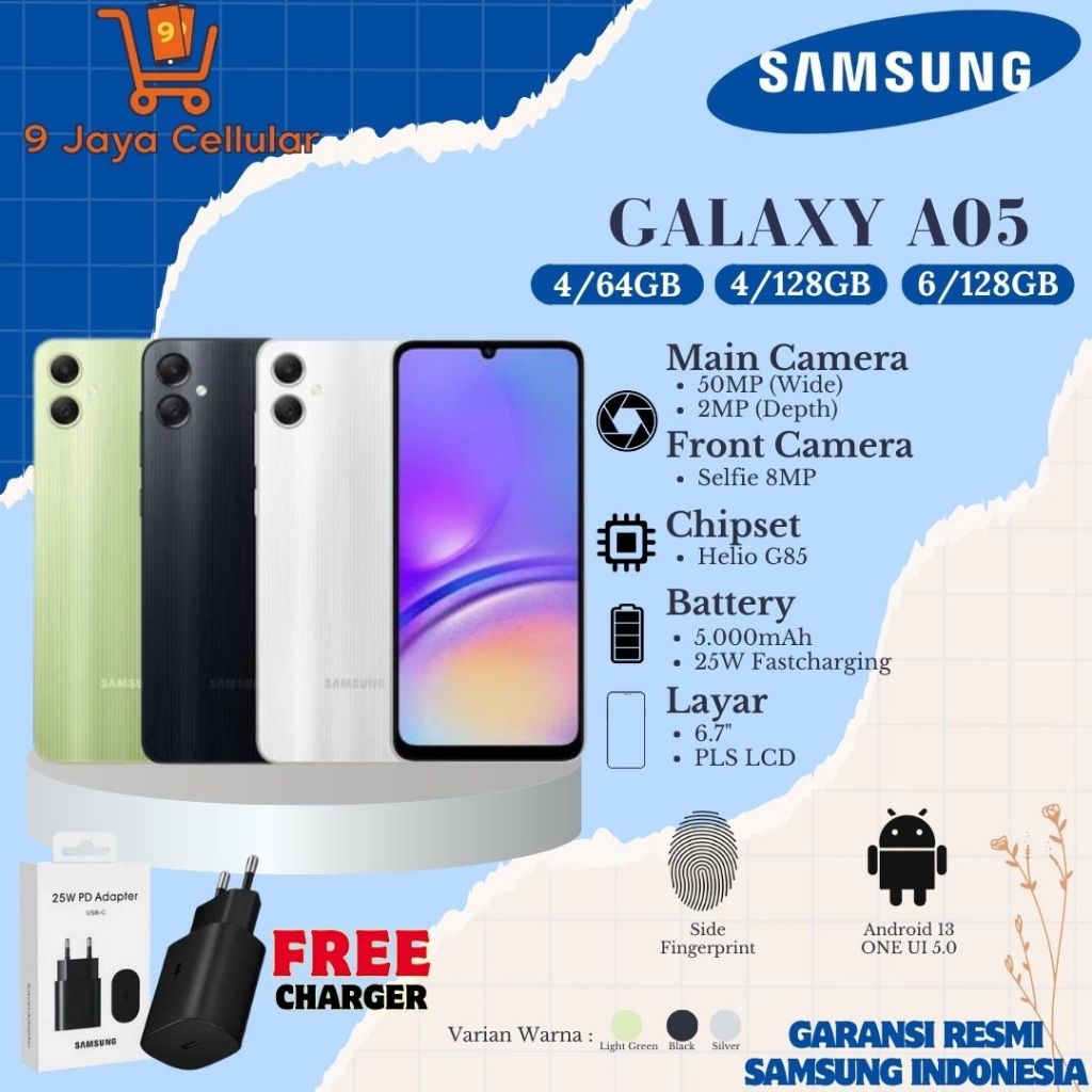 Jual SAMSUNG Galaxy A05 4GB 128GB 6.7" 50MP Camera Android GARANSI ...