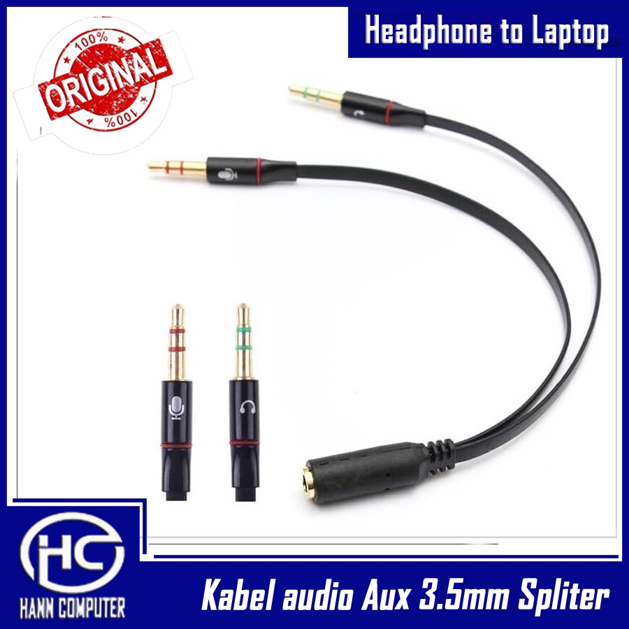 Jual Kabel audio Aux 3.5mm Spliter Headset / Headphone to Laptop ...
