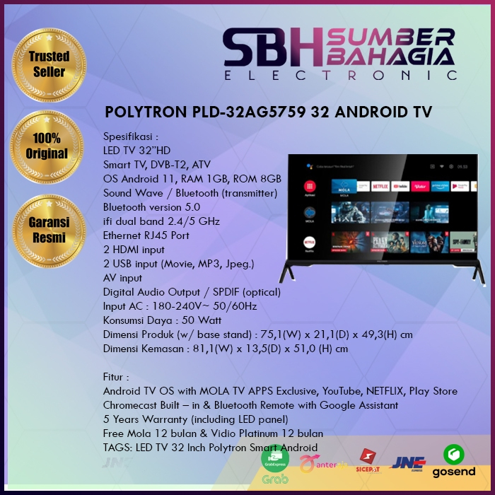 Jual POLYTRON PLD-32AG5759 32 ANDROID TV (NEW) (KHUSUS BANDUNG ...