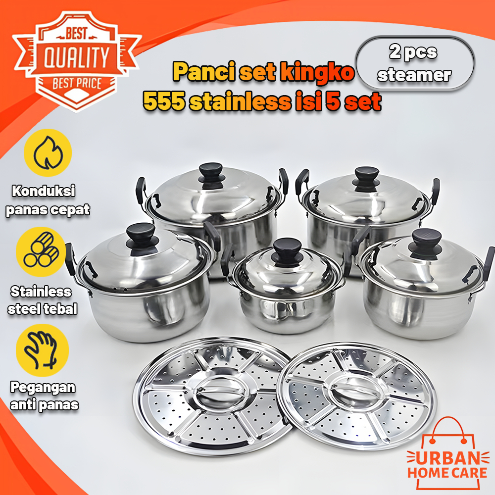 Jual URBAN Panci set kingko 555 stainless isi 5 set + steamer/Panci steamer /Panci Sop Soup ...