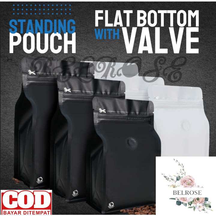Jual [VALVE] STANDING POUCH FLAT BOTTOM ZIPLOCK ALUMUNIUM FOIL + VALVE ...