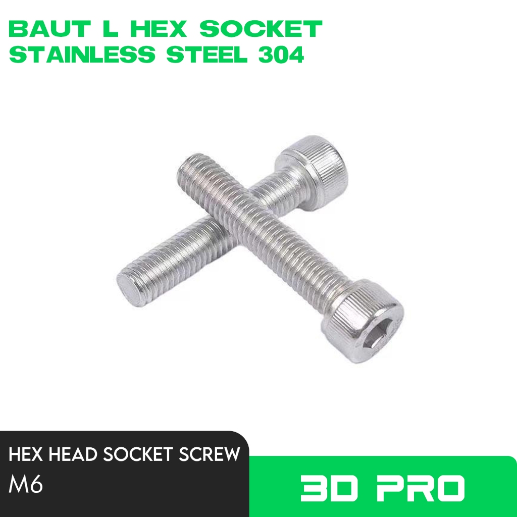 Jual Baut L M6 (10-60mm) Hex Head Socket Screw Stainless Steel SS 304 10mm 12mm 16mm 20mm 25mm ...