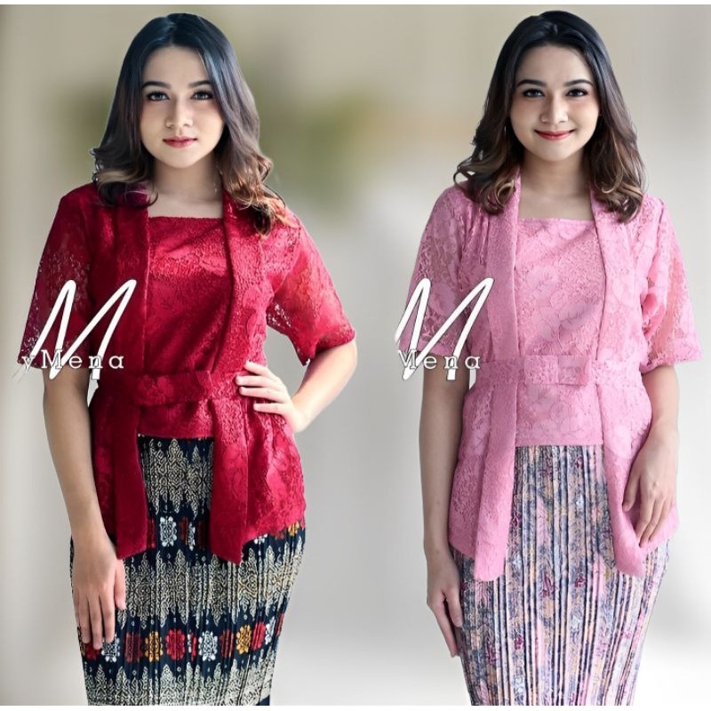 Jual Atasan Kebaya Brokat Kutubaru Modern Nadira Lengan Pendek Mix Rok Plisket Baju Wisuda Dan ...
