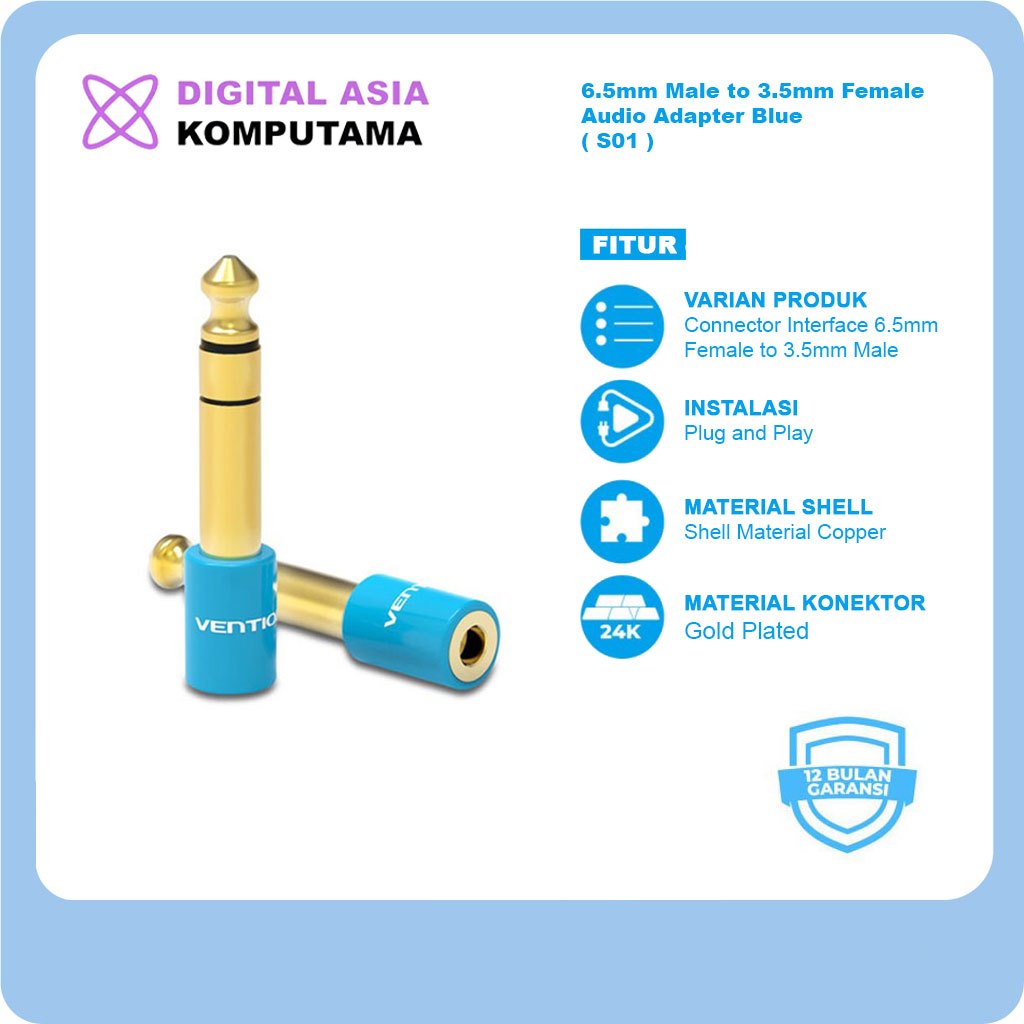 Jual Vention Audio Aux 6.5mm to 3.5mm Jack Female Converter Adapter | Shopee Indonesia