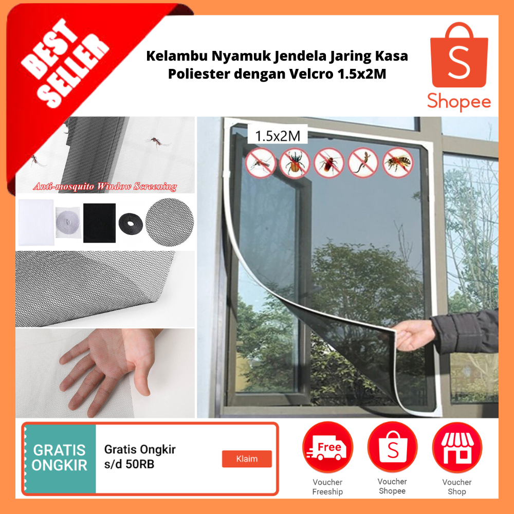 Jual Kelambu Nyamuk Jendela Jaring Kasa Poliester dengan Velcro 1.5x2M ...