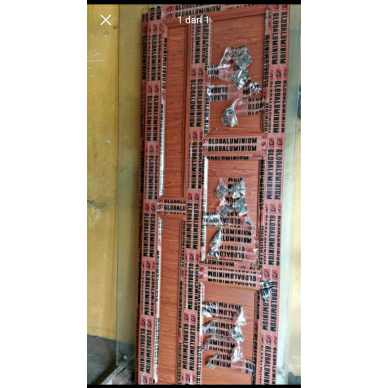 Jual PINTU PANEL ALUMINIUM SERAT KAYU ukuran T220XL90 +KUSEN ALUMINIUM ...