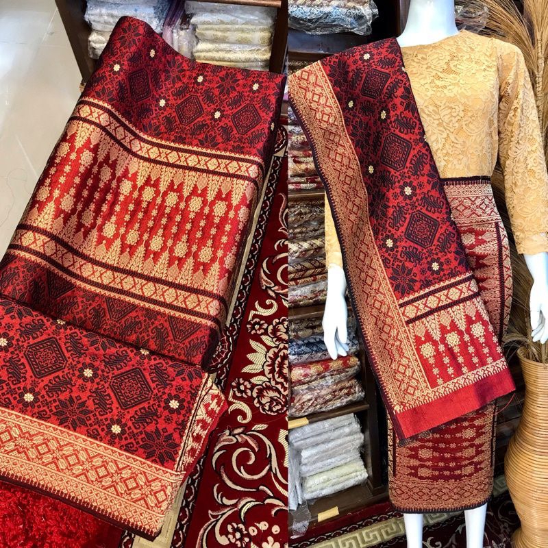 Jual SALEE songket bunga cina maron hitam gold / songket palembangan ...