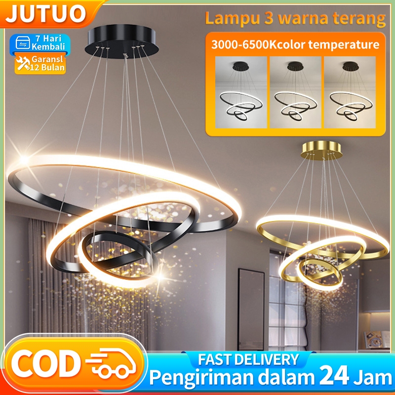 Jual lampu led gantung ruang tamu minimalis Lamp chandelier 3 ring mewah (30+40+60cm) 3 warna ...