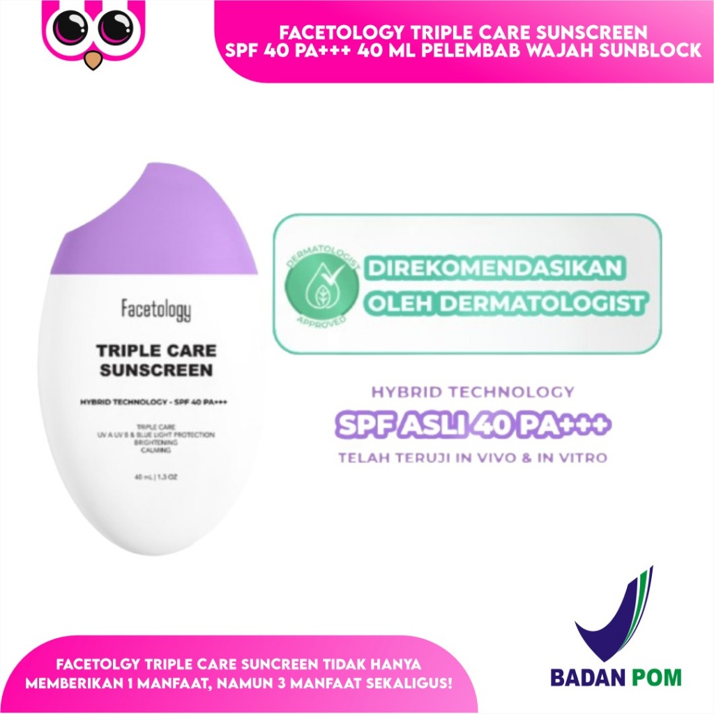 Jual FACETOLOGY TRIPLE CARE SUNSCREEN SPF 40 PA+++ 40 ML PELEMBAB WAJAH ...