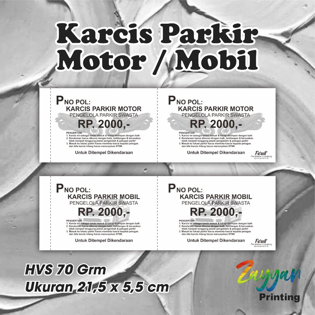 Jual Cetak Karcis Parkir Motor Dan Mobil Murah Meriah, Elegant, Xpress ...