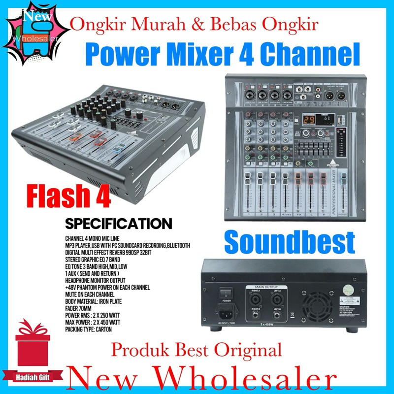 Jual Power Mixer 4 Channel Soundbest Flash 4 Efek Dsp 99 Bluetooth Original | Shopee Indonesia