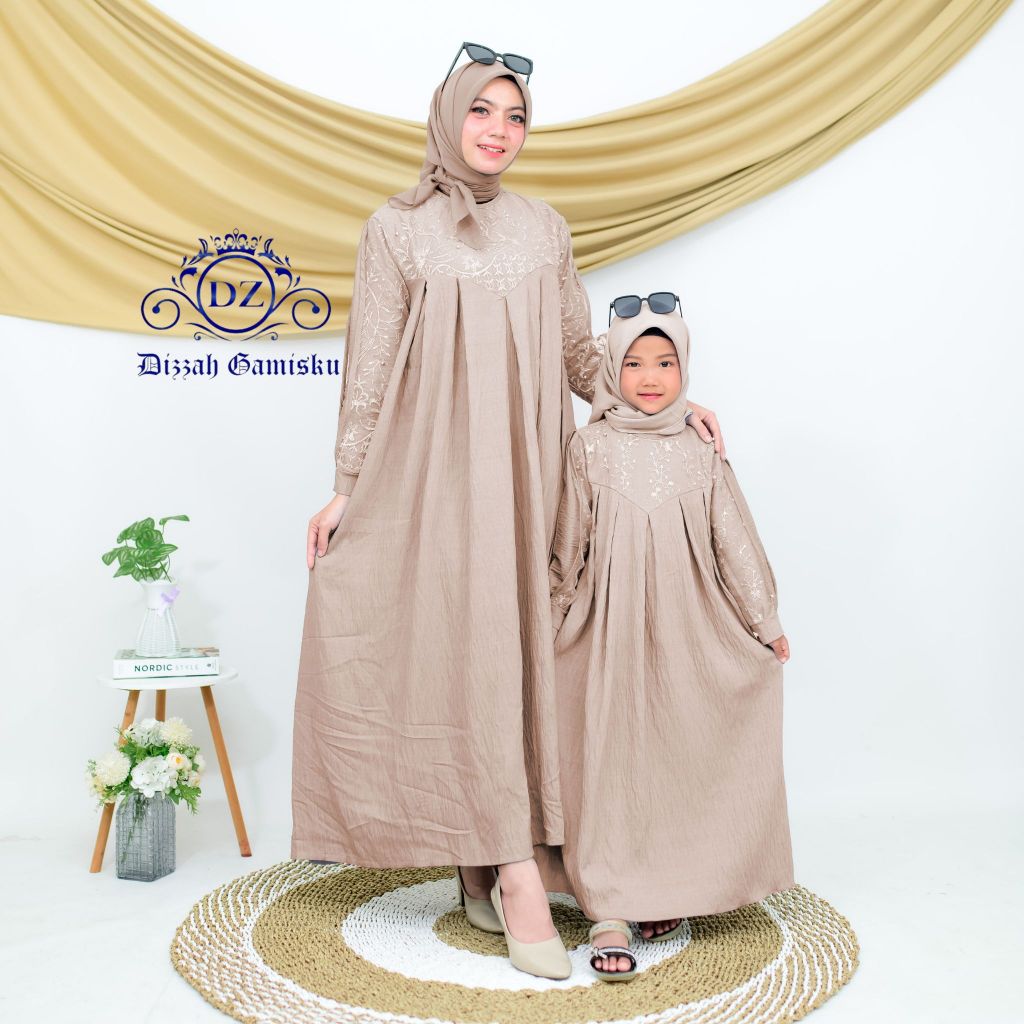 Jual Gamis Inara Dress Couple Ibu Dan Anak Gamis Polo Linen Mix Brukat ...