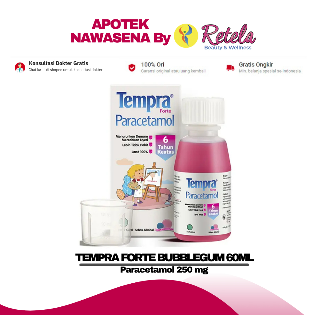Jual TEMPRA FORTE BUBBLEGUM 60ML ( PARACETAMOL 250 MG ) / DEMAM / SAKIT ...