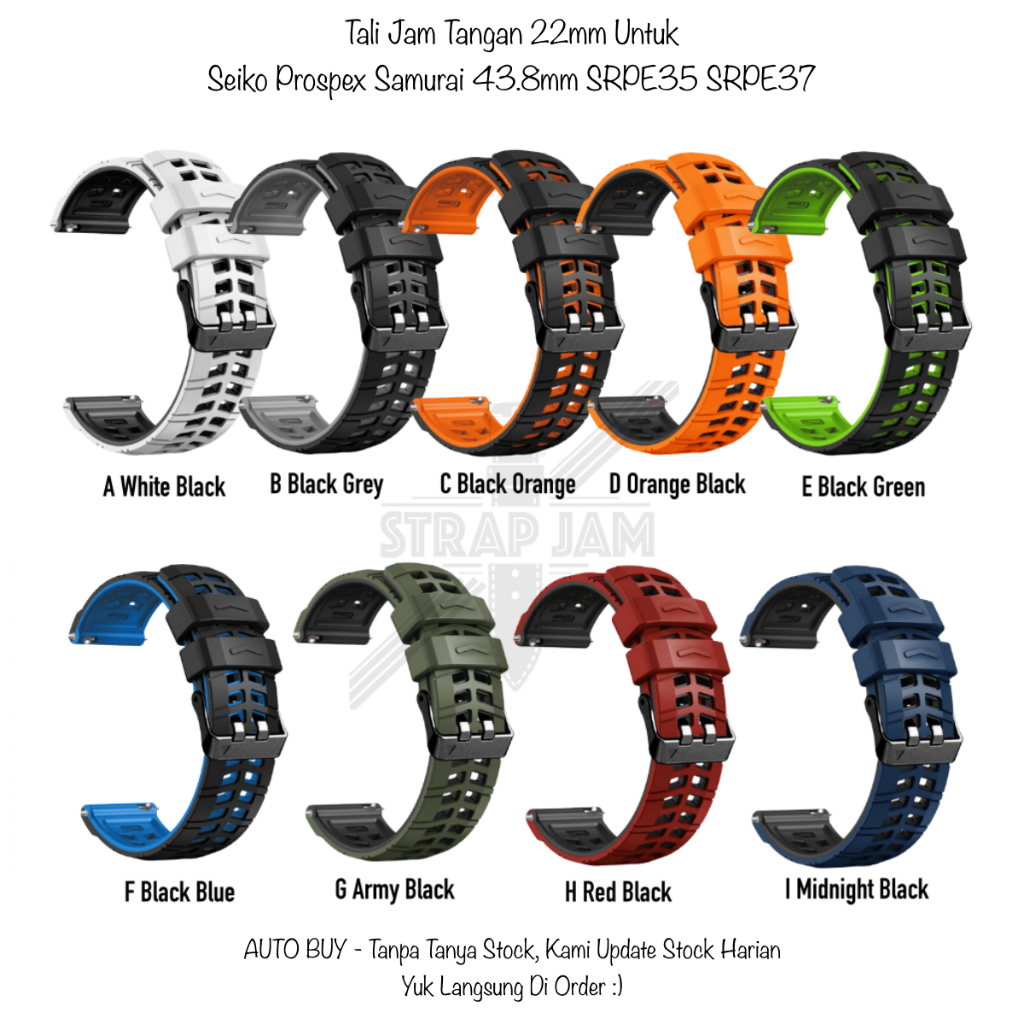 Jual S1W 22mm Strap Seiko Prospex Samurai 43.8mm SRPE35 SRPE37 - Tali Jam Tangan Rubber Premium ...
