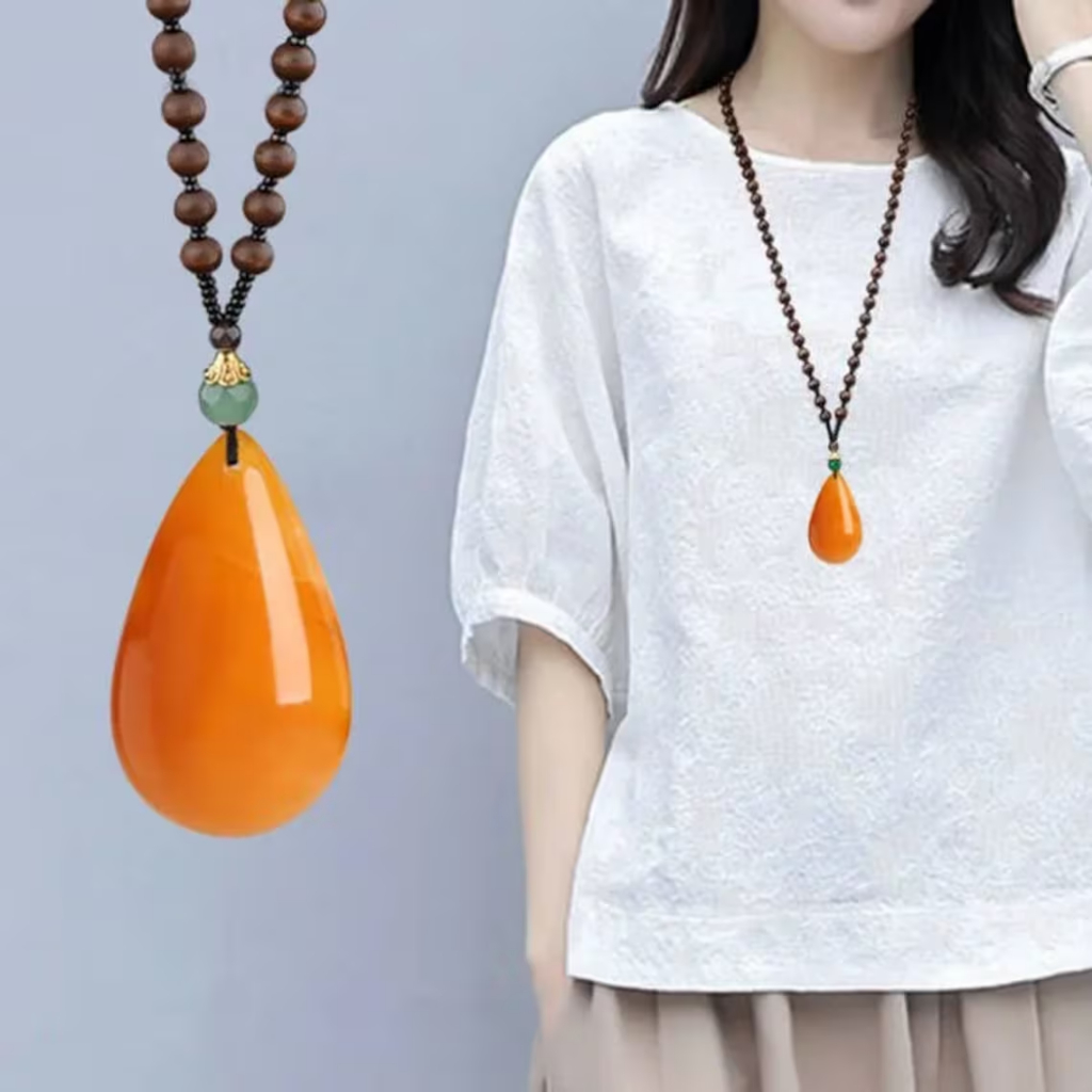 Jual Kalung Batu Giok Oren Air Jatuh Kotak Bulat Labu / Kalung Liontin ...