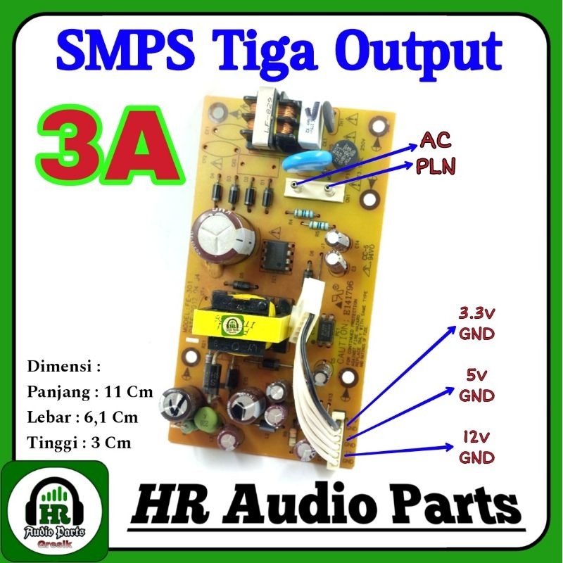 Jual SMPS Tiga Output DC 12V / 5V / 3,3V Max 3A Triple Output for TC Mp3 dll | Shopee Indonesia