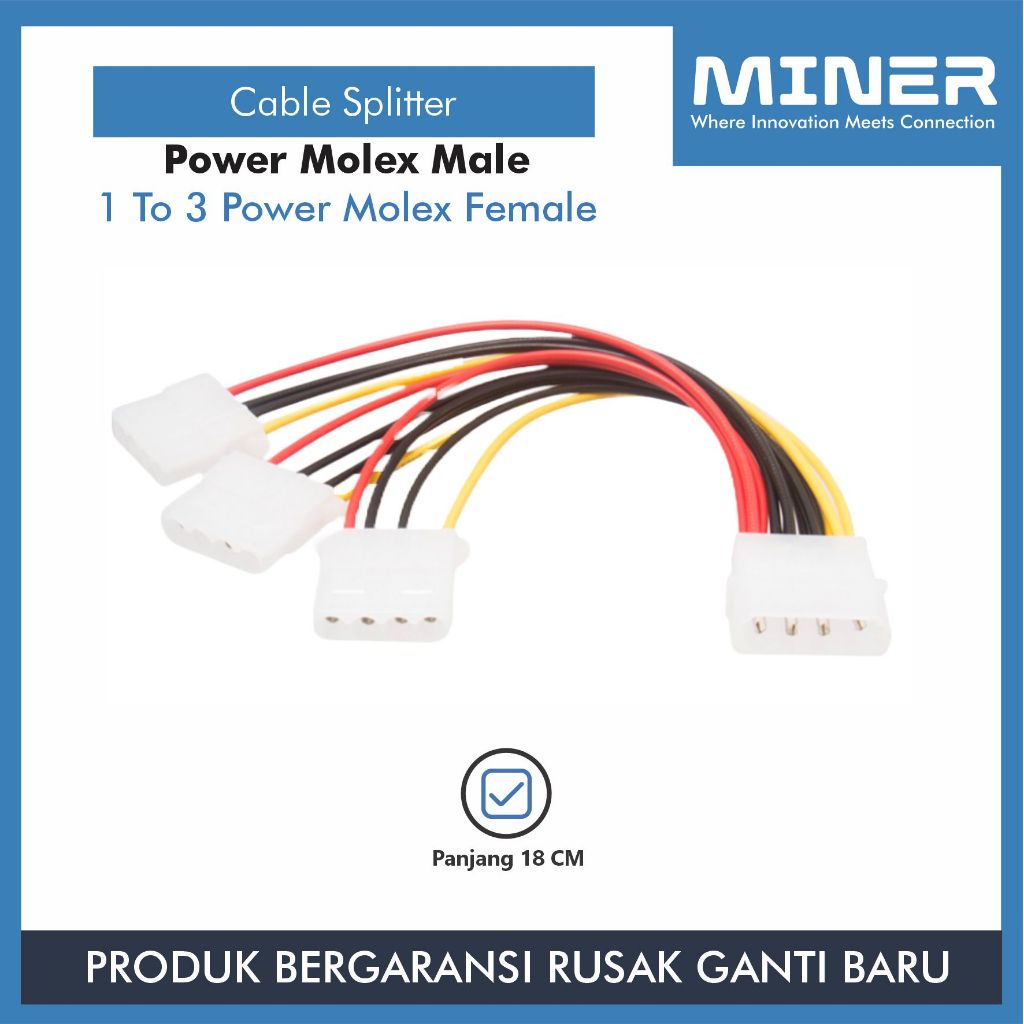 Jual MINER Kabel Splitter Molex Male to Triple 3 Molex Female untuk Perpanjangan | Shopee Indonesia