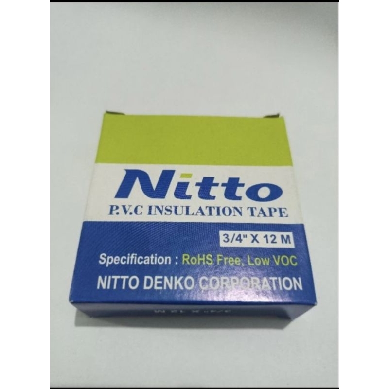 Jual NITTO ISOLASI LISTRIK ORIGINAL Tape Hitam PVC kabel nito 3/4" 12M ...