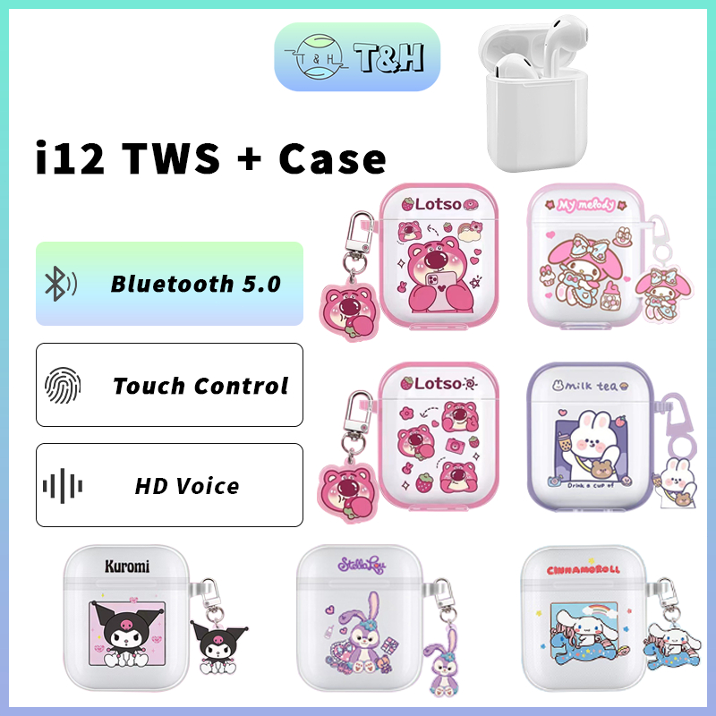 Jual (COD) i12 TWS + Free Case Headset Bluetooth With Casing Kartun Lucu Transparan True ...