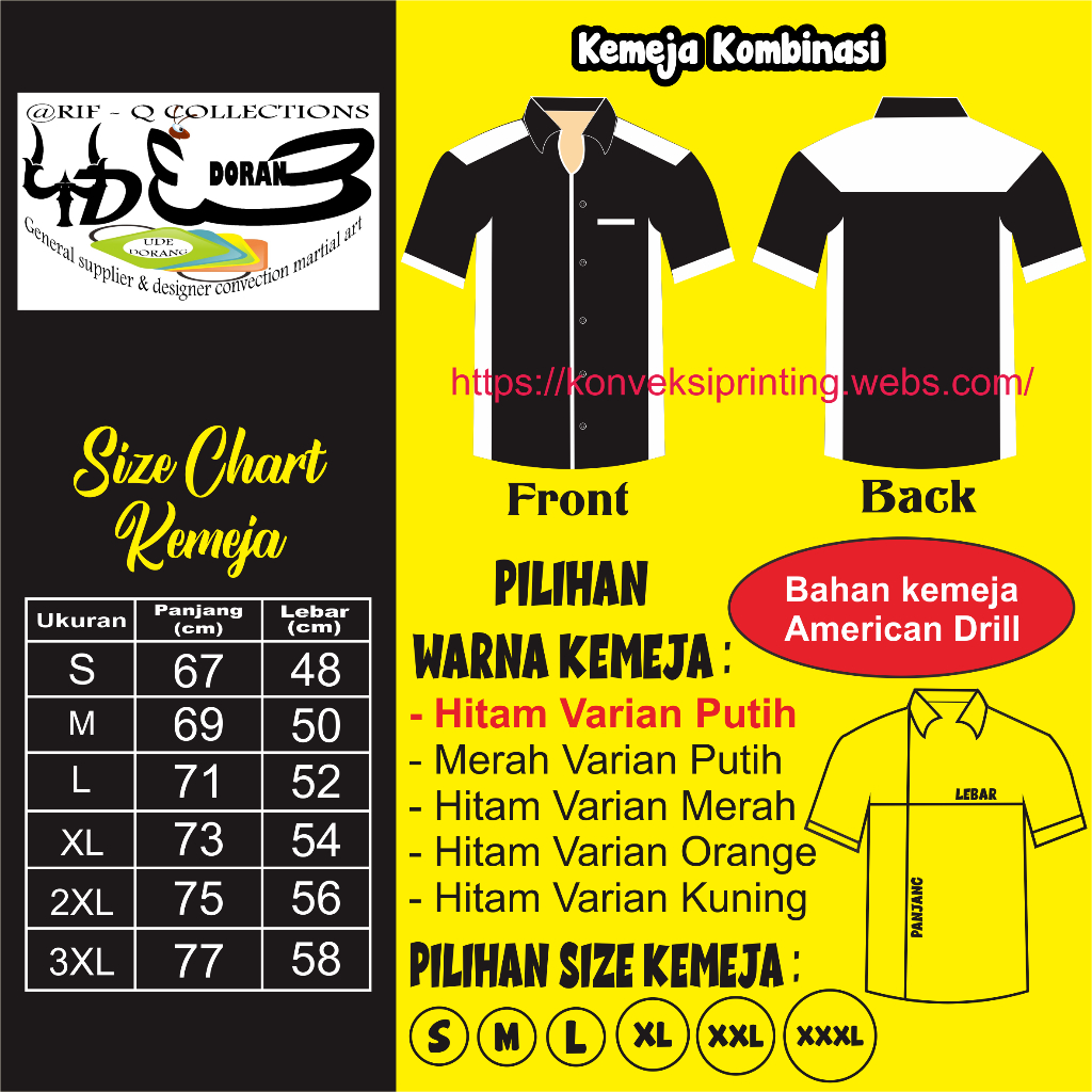 Jual KEMEJA KOMBINASI / SERAGAM KERJA / SERAGAM KOMUNITAS / AMERICAN ...