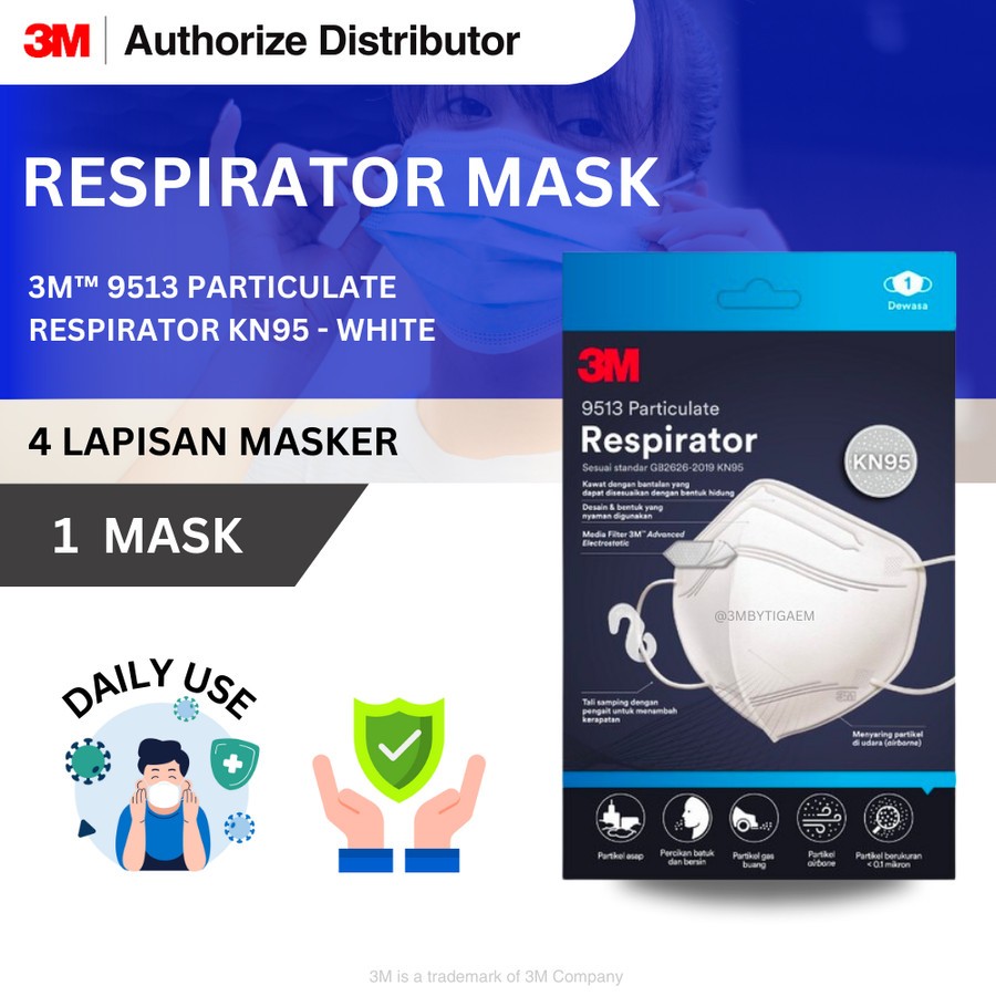 Jual Nexcare 3M Masker 9513 Particulate Respirator KN95 Putih - 1 Pack ...